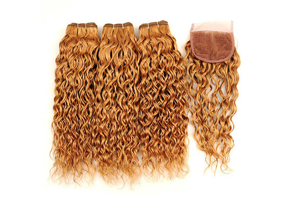Extensiones del pelo de la onda de agua de la Virgen de 3 paquetes con el color rubio 27 del cierre
