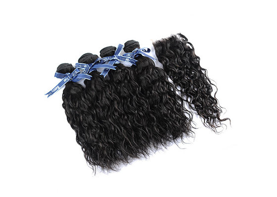 Cabello humano largo del bulto de la onda de agua con el cierre, pelo peruano negro de la onda de agua