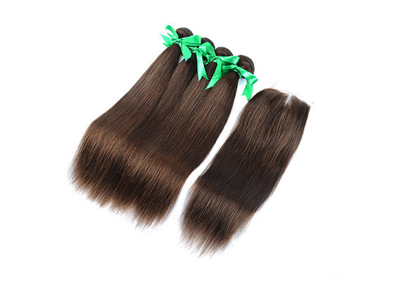Paquetes del pelo recto del color del brasileño 4 con el cierre 4 paquetes del color de Brown