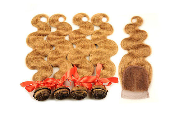 Paquetes malasios del pelo de la onda 4 del cuerpo de la Virgen con el Blonde del oro del color 27 del cierre