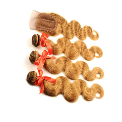 Paquetes malasios rubios del pelo de la onda del cuerpo para el color 27 de la mujer negra ningún mún olor