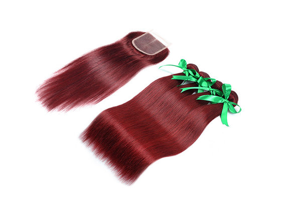 paquetes malasios del pelo del rojo de vino 99j con el pelo 10 de Remy del cierre del cordón 26 pulgadas