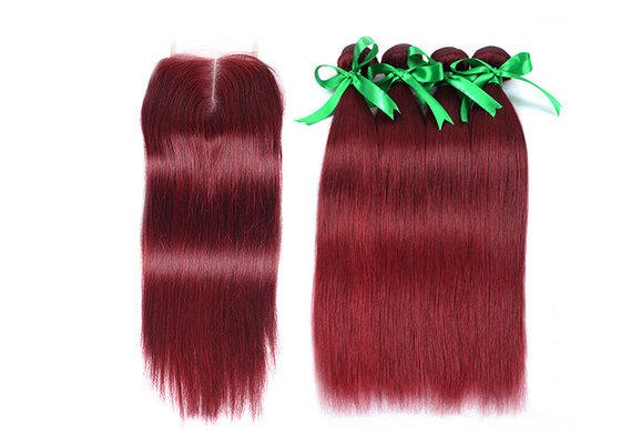 Pelo recto brasileño rojo del bulto #99J 4 paquetes de cabello humano con el cierre