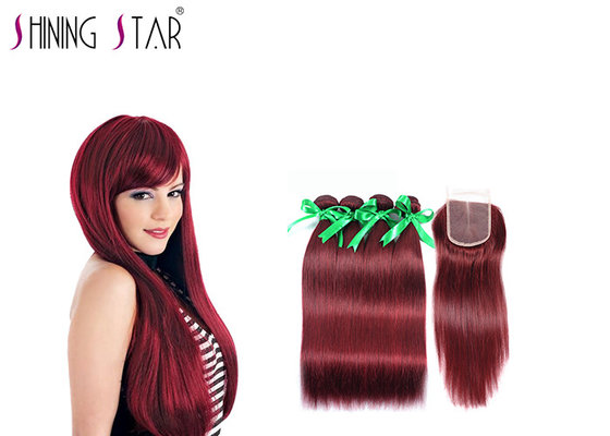 Pelo recto brasileño rojo del bulto #99J 4 paquetes de cabello humano con el cierre