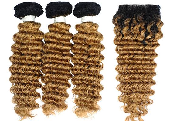 3 paquetes de extensiones profundas del pelo de la onda de la Virgen con el Blonde ligero del cierre 1B27