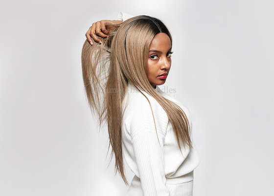 Las pelucas del frente del cordón del color del pelo de las pelucas T1B/Linen del cabello humano recto para las mujeres 4*4 atan