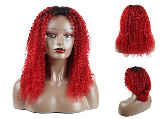 Pelucas rizadas del cabello humano de la armadura del pelo rizado del frente afortunado-rojo del cordón de T1B para las mujeres negras