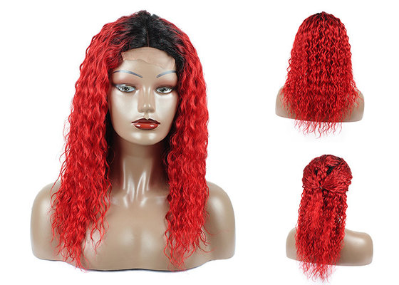 Pulgadas Afortunado-rojas coloreadas Ombre del cabello humano de la peluca del frente del cordón de la onda de agua 14~32