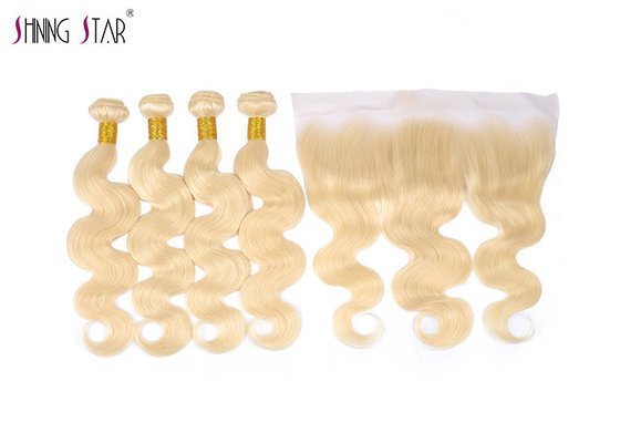 Paquetes rubios 100% de la onda del cuerpo del cabello humano 613 con el frontal ningún enredo ningún vertimiento