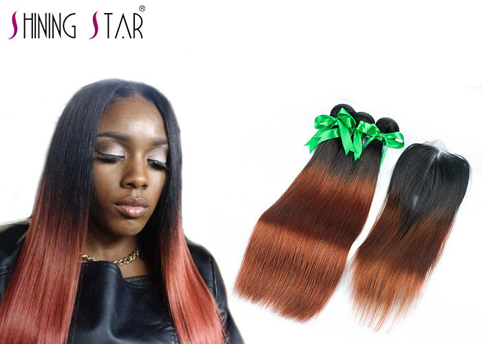 Los paquetes del cabello humano recto con el pelo del color 1B33 del cierre tejen raíces de la oscuridad de Ombre
