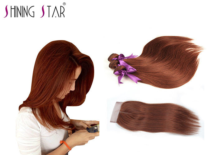 3 paquetes rectos rojo marrón pulgada del cabello humano/derecho de la armadura 10-26 del cabello humano