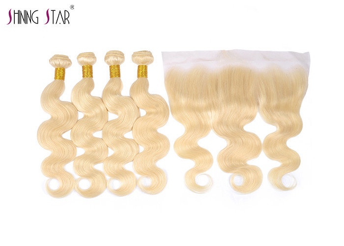 Paquetes rubios 100% de la onda del cuerpo del cabello humano 613 con el frontal ningún enredo ningún vertimiento