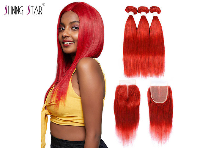 el rojo 99J coloreó paquetes con la armadura brasileña 10" del cabello humano del cierre - 26"