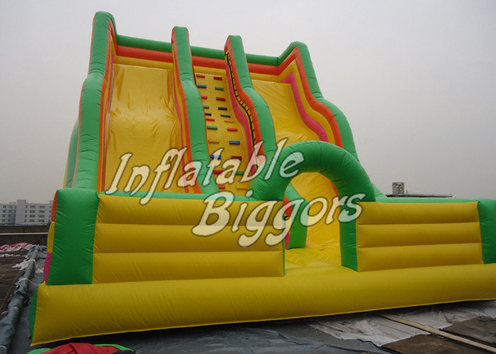 Large Double Lanes Kids Inflatable Slides Yellow , Amusement Park Inflatable