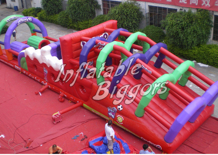 Red PVC Giant Inflatable Backyard Obstacle Course For Outdoor Advertisement