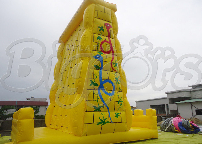 Rental Adult Puncture Proof Inflatable Climbing Wall Yellow With Fourfold Stitches