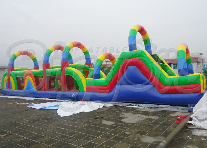 Rainbow Colour PVC Inflatable Obstacle Course For Birthday Party Rental