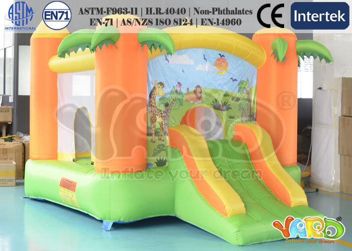 Residential Inflatable Bounce House , Polyester Animal World Bouncy Castle