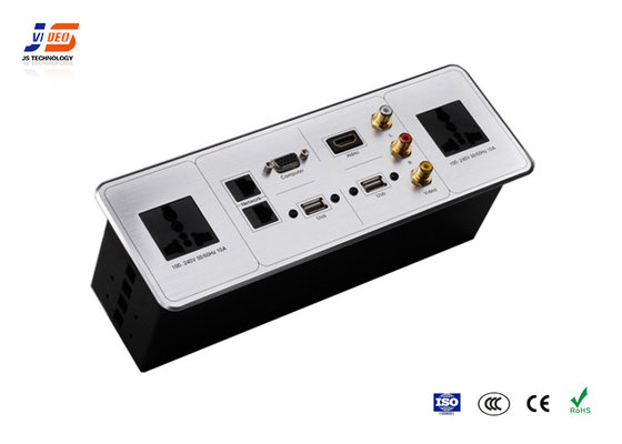 Aluminum Conference Table Connection Box , Audio Video Power Table Desk Plug