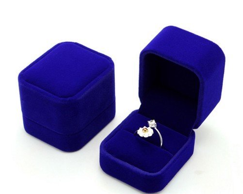 Blue Flocked Jewelry Velvet Box Bracelet / Ring Glossy Varnishing Gift Boxes supplier