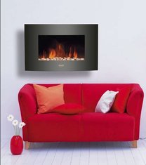 China 35&quot;Black Curved Tempered Glass Wall Mounted Electric Fireplace Heater(Pebbles Fuel) supplier