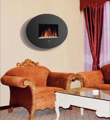China Black Oval Tempered Glass Wall Mounted Electric Fireplace Heater(Pebbles Fuel) supplier