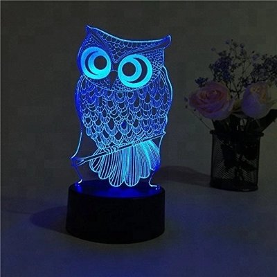 China Supplier  3D Illusion  Cartoon Owl Kids Multicolor  LED Bedside Night Light Lamp for Kids Gifts