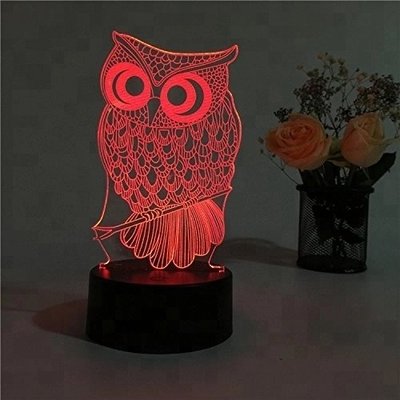 China Supplier  3D Illusion  Cartoon Owl Kids Multicolor  LED Bedside Night Light Lamp with touchable Swith