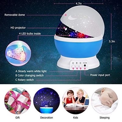 Hot sale Romantic Dreaming 4 LED Bulbs 8 Modes Moon Stars Projector Night Light for Kids Bedroom