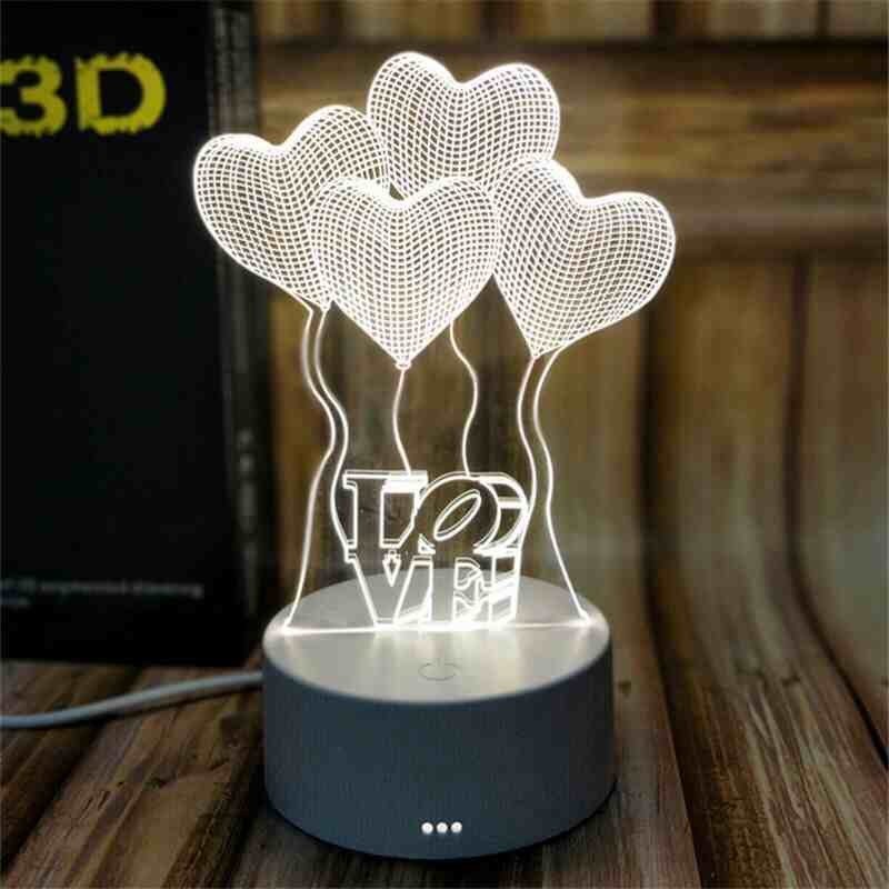 Acrylic heart shape LED 3D Visual Lamp manufacture love heart shape 3d led mini night light for kids gift