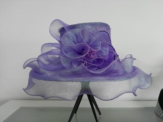 Chiffon Women Packable Organza Hat in Big Brim / Two flying Brim, Overlocked Flower / Crin for Special Occasion