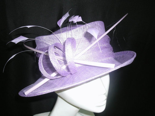 Purple Fashionable Adult Fancy Sinamay Ladies Hats For Festival , Gift With Feather