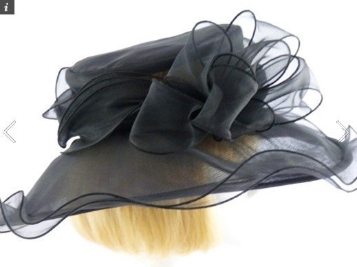 Black Collapsible Comfortable Organza Hat With Decorative Loops For Special Day