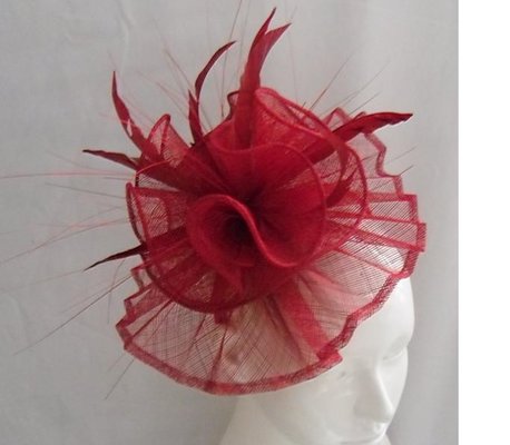 Fancy Two Layer Red Sinamay Ladies Fascinator Hats With Flower And Feathers