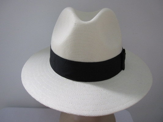 Ivory Wide Flat Brim Polyester Mens Straw Fedora Hat , Crown Size 56cm / 58cm