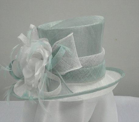 Pale Blue / White Sinamay Ladies Hats Sinamy Bow And Silk Flower For Church