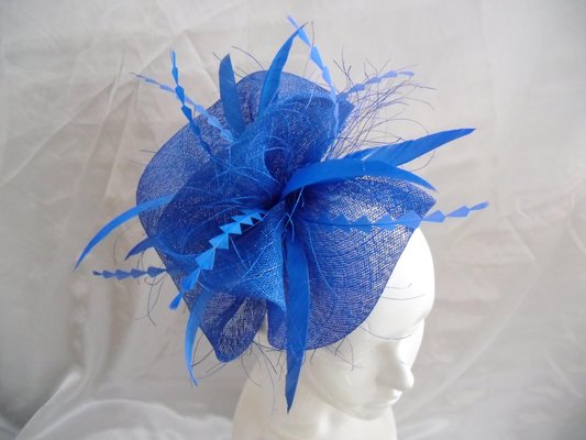 Royal Blue Ladies Fascinator Hats Feather Trim For Horse Racing
