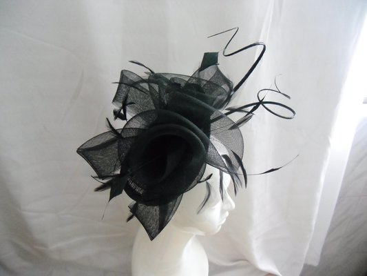 Polyester Crin Ladies Fascinator Hats Black Quill Trim For Horse Racing