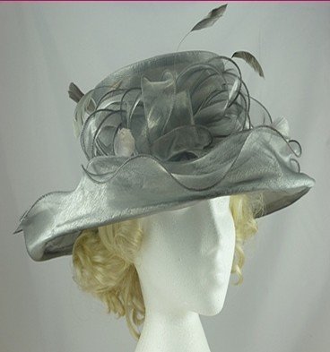 Silver Grey Wedding Organza Hat With Two Layer Flying Organza Brim