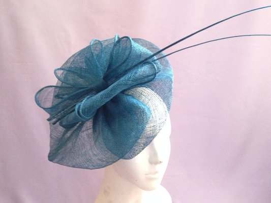 Ink Blue Ladies Fascinator Hats Self Sinamay / Two Quill Trimming For Wedding