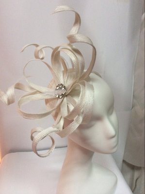 Curled Sinamay Stripe Ladies Fascinator Hats with Diamond Trimming