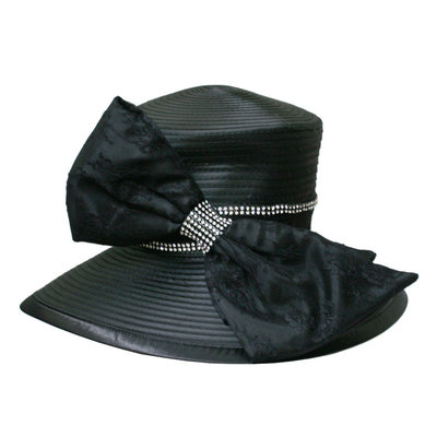 Lace Covered Big Bow Satin Braid Ladies' Church Hats , ladies formal hats