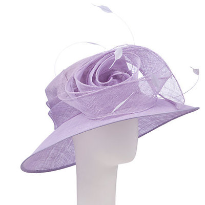 Girls Lilac Sinamay Ladies Hats Rolled Edge Sinamay Rose Trimming