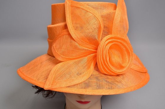 Orange Telescope Sinamay Ladies Big Brim Hats SInamay Trimming