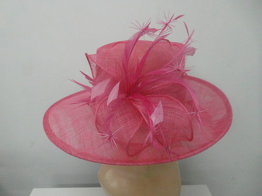 Pink Elegant Party Ladies Sinamay Hat With Nice Rolled Edge Curl For Normal Day