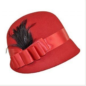 Casual Fashion Round Crown Red 100% Wool Felt Hats With Nice Satin Trimming For Women