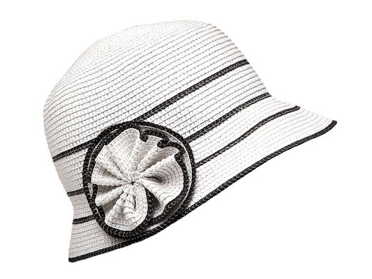 100% Paper Braid Hats With Pleated Flower, White Fashion Cloche Shape Ladies' Casual Hats