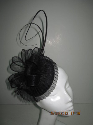 Black Sinamay Black Wedding Fascinator Hats For Ladies With Veil Flower, Feather