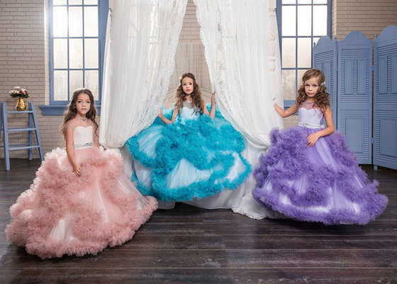 Beaded Rose Gold Flower Girl Dress , Tulle Modern Flower Girl Dresses