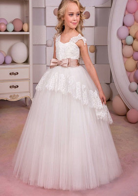 Fancy Little Sparkly Flower Girl Dresses For Kids Embroidered Pearls Decoration